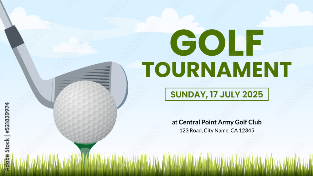 Golf Tournament or Team Competition Event Invitation Banner Design with ...