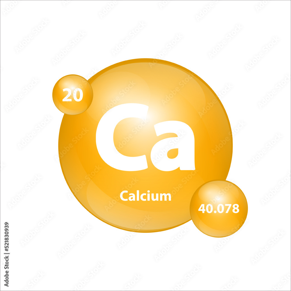 Calcium (Ca) icon structure chemical element round shape circle yellow ...