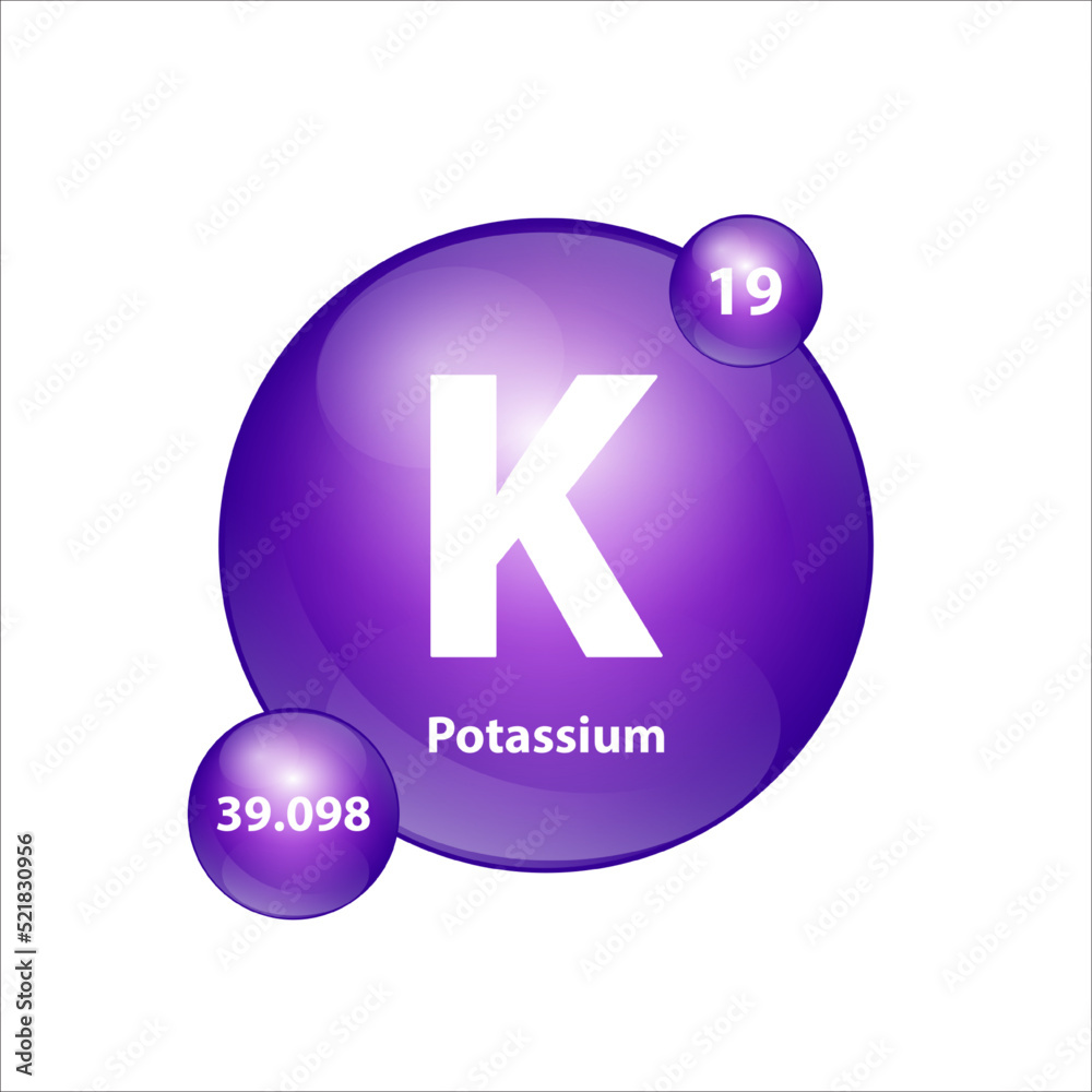 Potassium (K) icon structure chemical element round shape circle purple ...