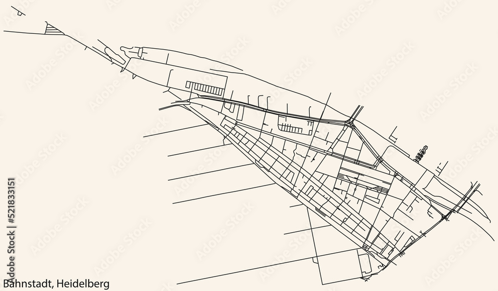 Detailed navigation black lines urban street roads map of the BAHNSTADT ...