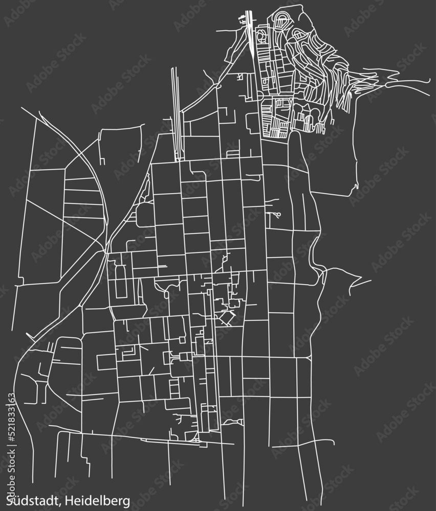 Detailed negative navigation white lines urban street roads map of the ...