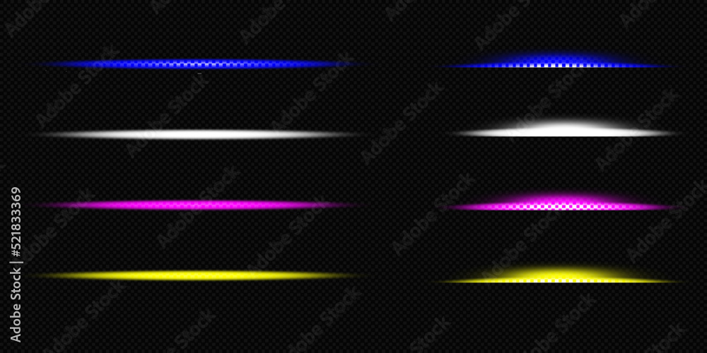 Neon light linear effect. Glowing all colours lines of light. Abstract ...