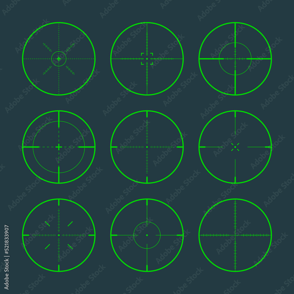 Various sniper rifle night sights, weapon optical scope crosshair ...