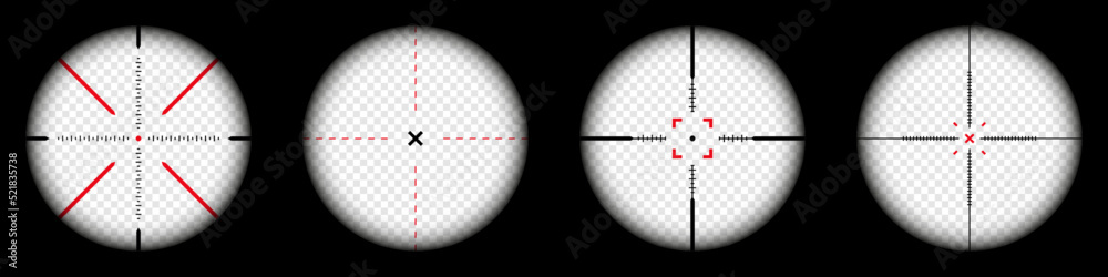 Weapon sights, sniper rifle optical scope on black background. Hunting ...