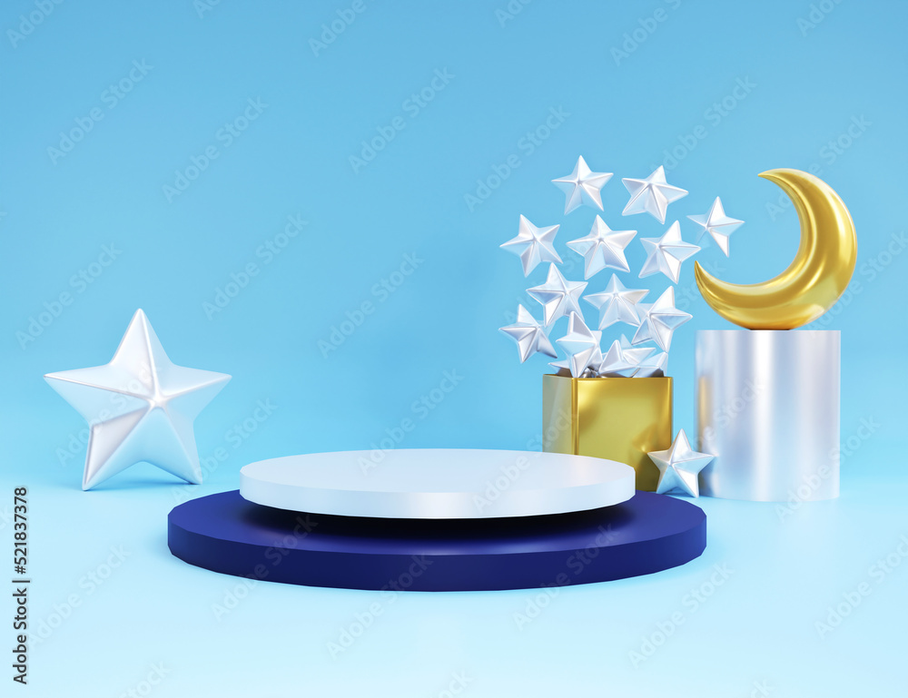 Silver podium with crescent moon and full of stars. Stand to show ...