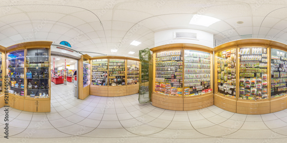 Full spherical seamless hdri panorama 360 degrees. Fishing tackle shop ...