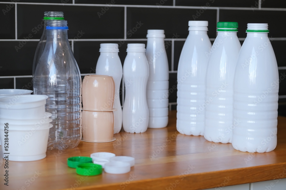 segregation and recycling of household waste, plastic milk bottles and ...