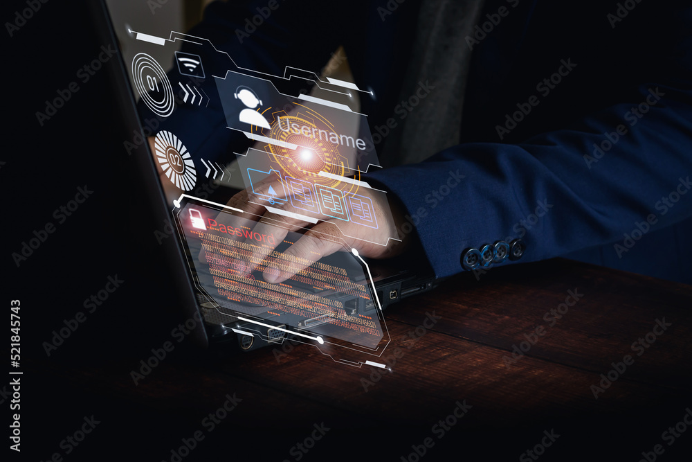 businessman using notebook communicate online high speed wifi It works ...