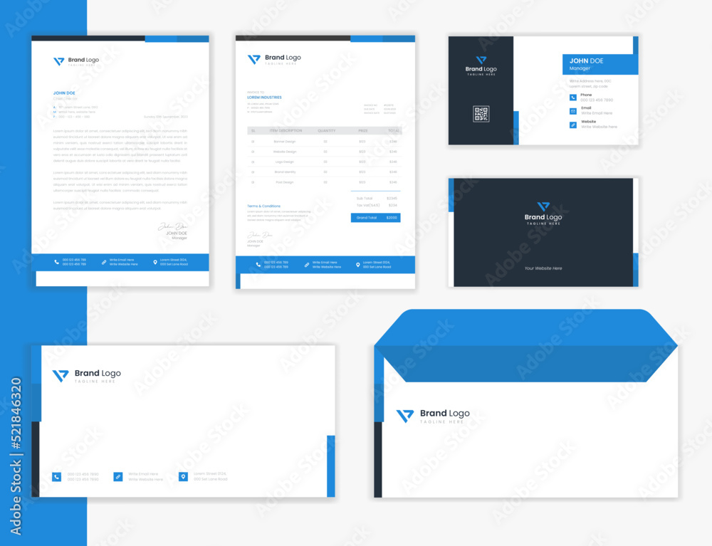 Blue corporate Stationery design template set, creative business ...