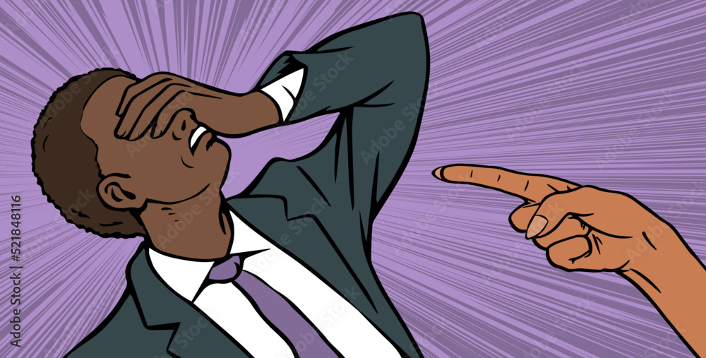 The young man is in great despair. African American. Angry boss woman ...