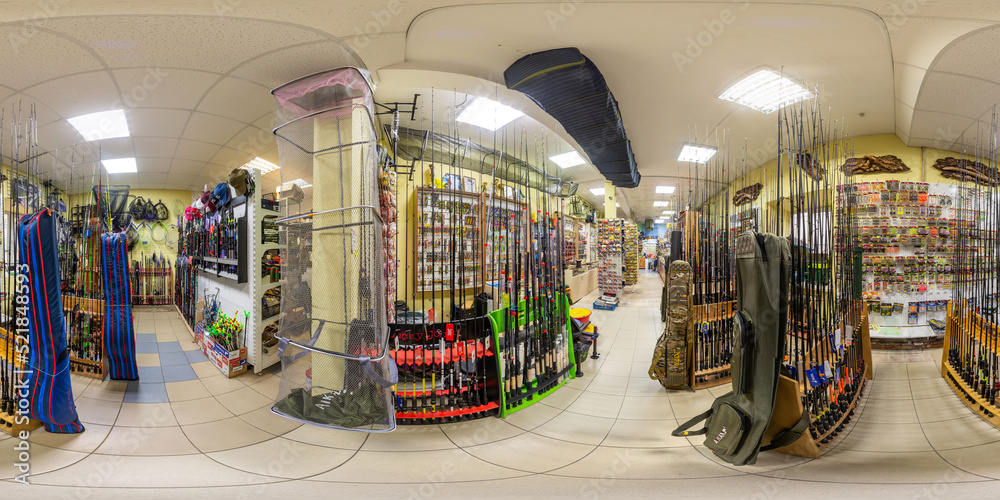 Full spherical seamless hdri panorama 360 degrees. Fishing tackle shop ...