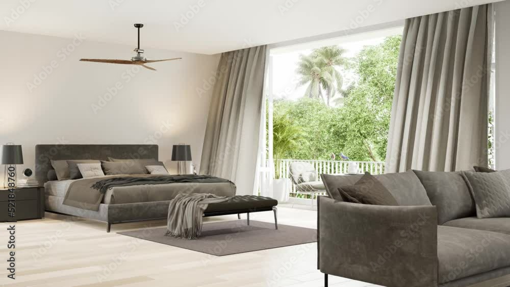 Animation of modern bedroom and living room 3d render,decorate with ...