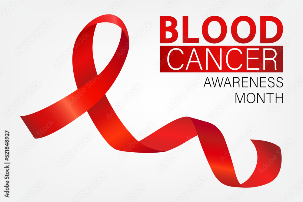 Blood Cancer Awareness Month vector banner. Red ribbon and text in the ...