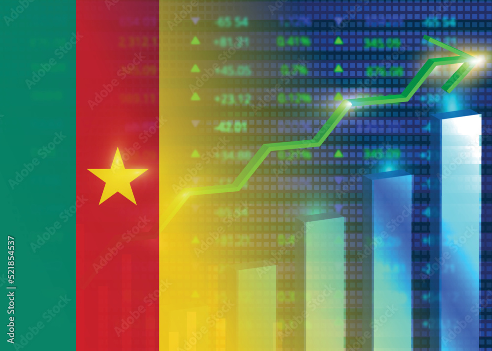 Economic growth in Cameroon.Cameroon's stock market.Cameroon flag with ...