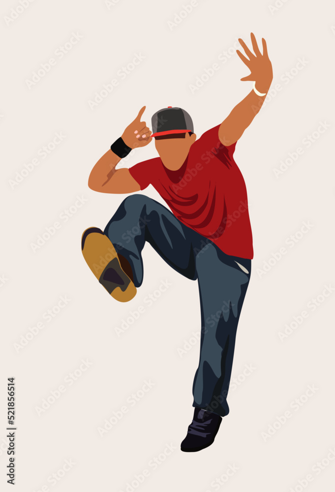 Man dancing street dance in urban hip hop style. Dancer jumping and ...