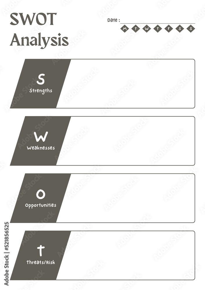 Minimal SWOT Analysis Planner Template Sheet. Minimalist Planner Page ...