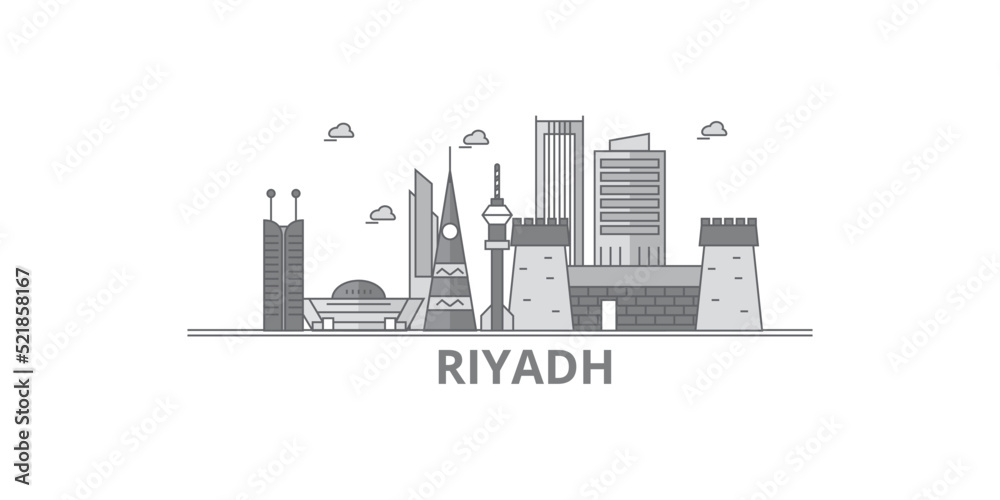 Saudi Arabia, Riyadh city skyline isolated vector illustration, icons ...