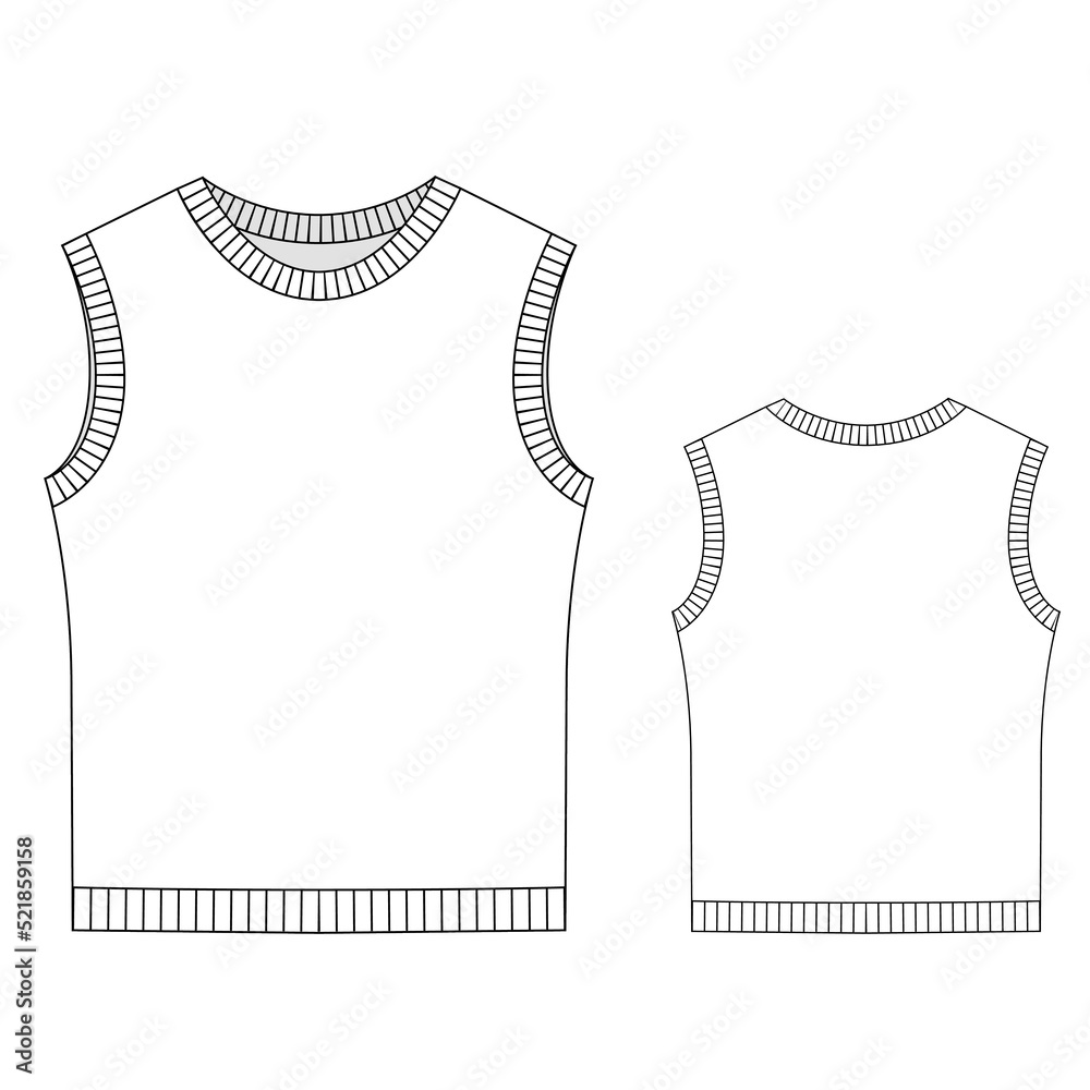 Vest vector illustration isolated, front and back view. Technical ...