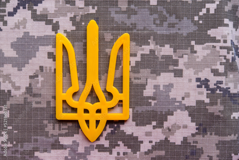 coat of arms, Close-up. Texture shape of Ukraine. Ukrainian symbols ...