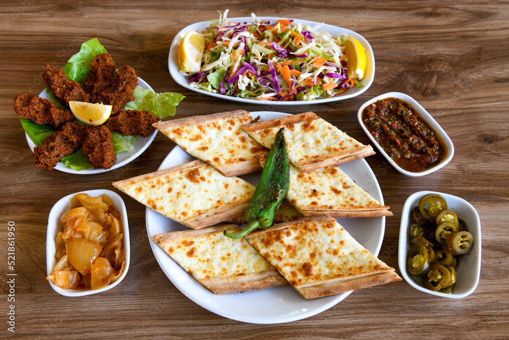 Turkish pita with minced cubed meat and cheese (Turkish name: Kiyma ...