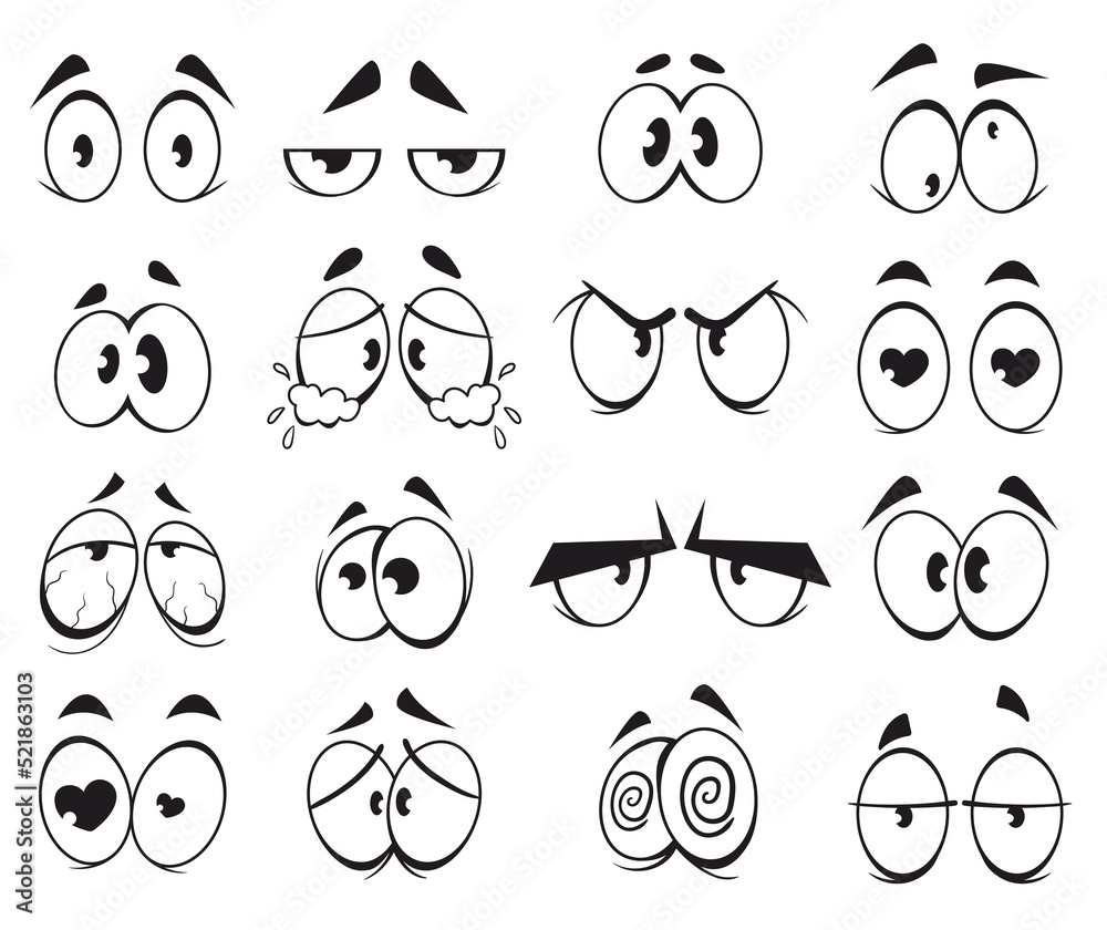 Cartoon character eye face expression comic emotion cute concept line ...