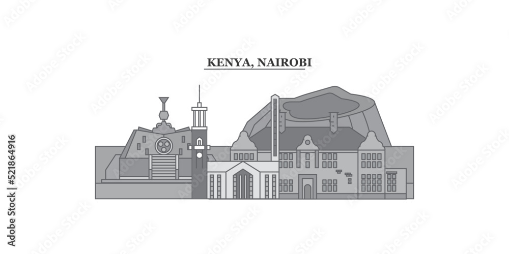 Kenya, Nairobi city skyline isolated vector illustration, icons Stock ...