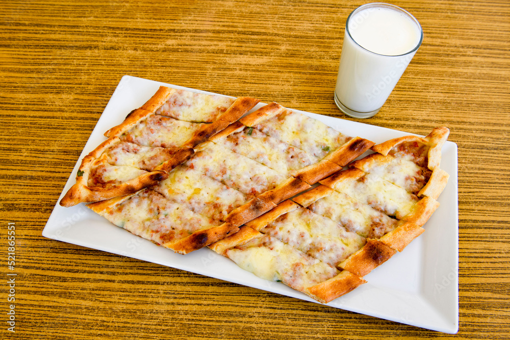 Turkish pita with minced cubed meat and cheese (Turkish name: Kiyma ...