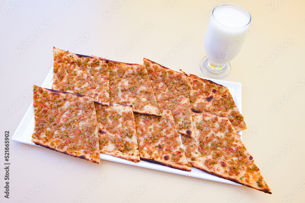 Turkish pita with minced cubed meat and cheese (Turkish name: Kiyma ...