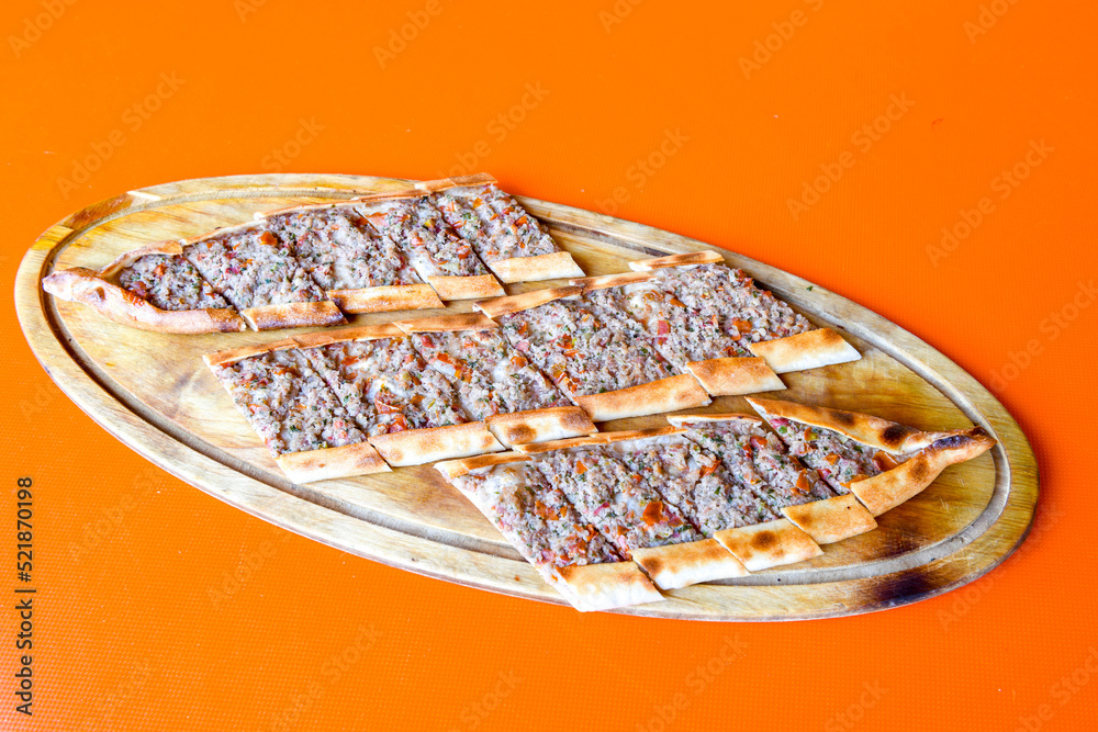 Turkish pita with minced cubed meat and cheese (Turkish name: Kiyma ...