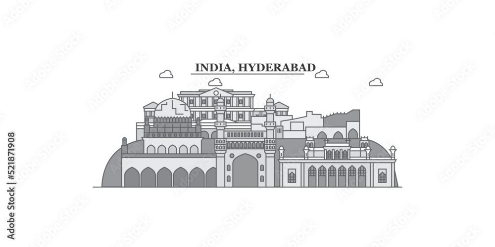 India, Hyderabad city skyline isolated vector illustration, icons Stock ...