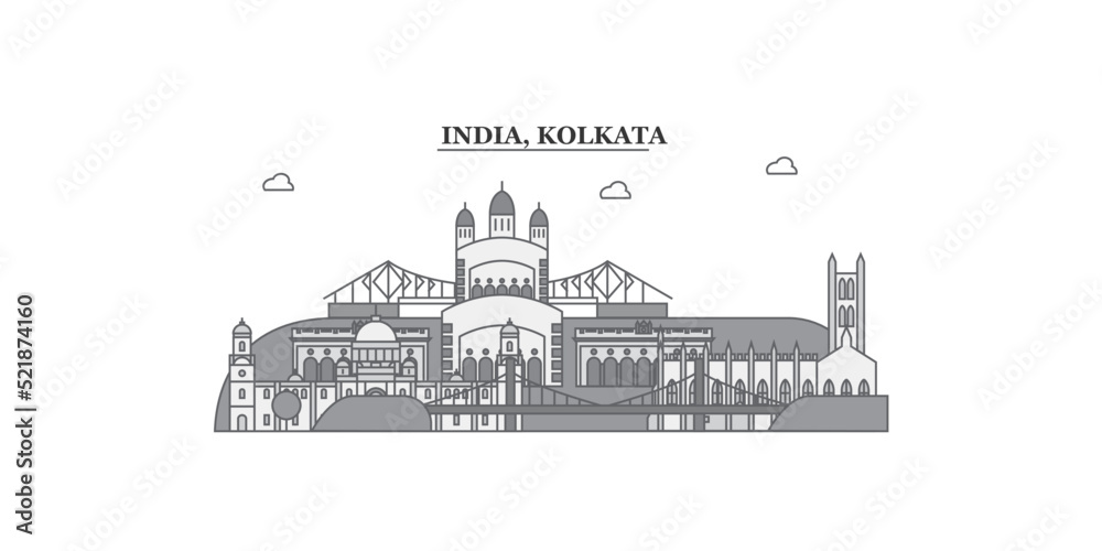 India, Kolkata city skyline isolated vector illustration, icons Stock ...