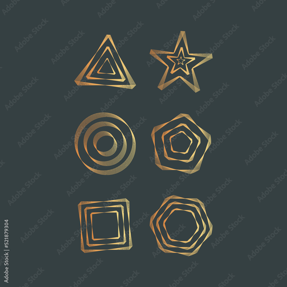 Gold geometric shapes. Golden decorative design elements isolated on ...