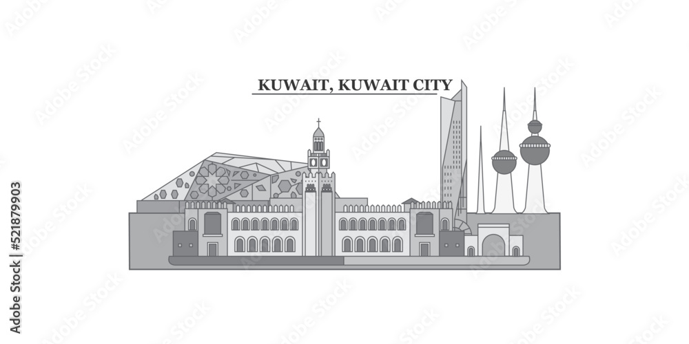 Kuwait, Kuwait City city skyline isolated vector illustration, icons ...