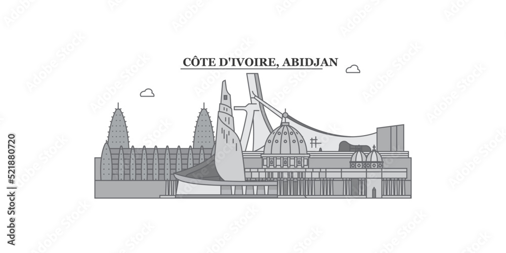 Cote-Divoire, Abidjan city skyline isolated vector illustration, icons ...