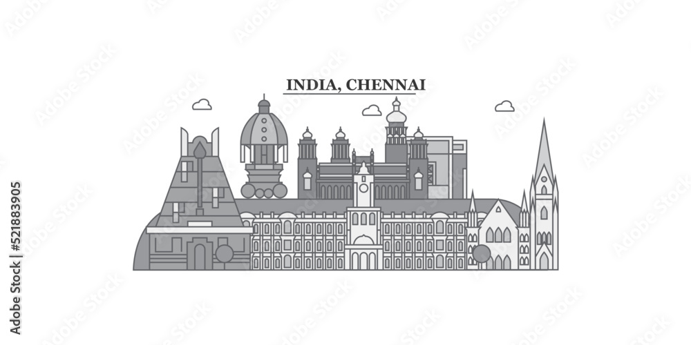 India, Chennai city skyline isolated vector illustration, icons Stock ...