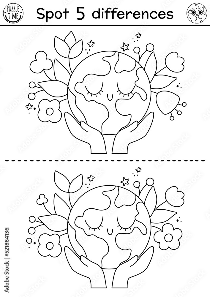 Find differences game. Ecological black and white educational activity ... Find differences game. Ecological black and white educational activity ...
