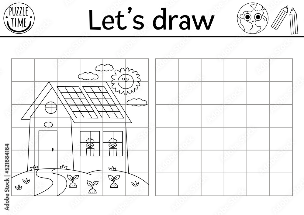 Draw the house. Complete the picture. Vector ecological drawing ...