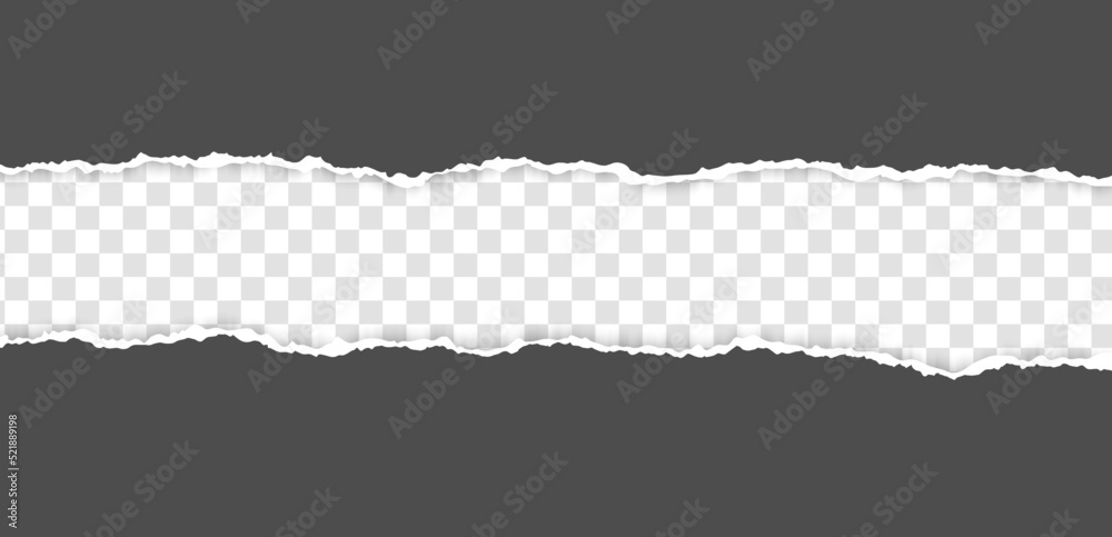 Realistic, torn, ripped strip of grey paper with a light shadow on a ...