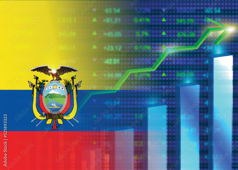 Economic growth in Ecuador.Ecuador's stock market.Ecuadorian flag with ...