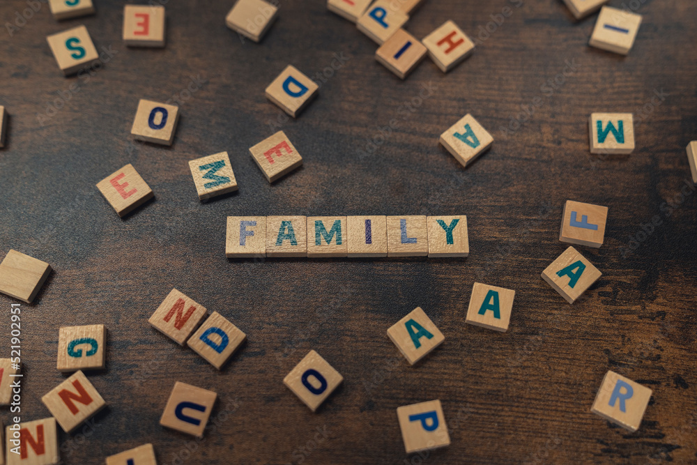 Adorable wooden square letter puzzles creating a word FAMILY ...