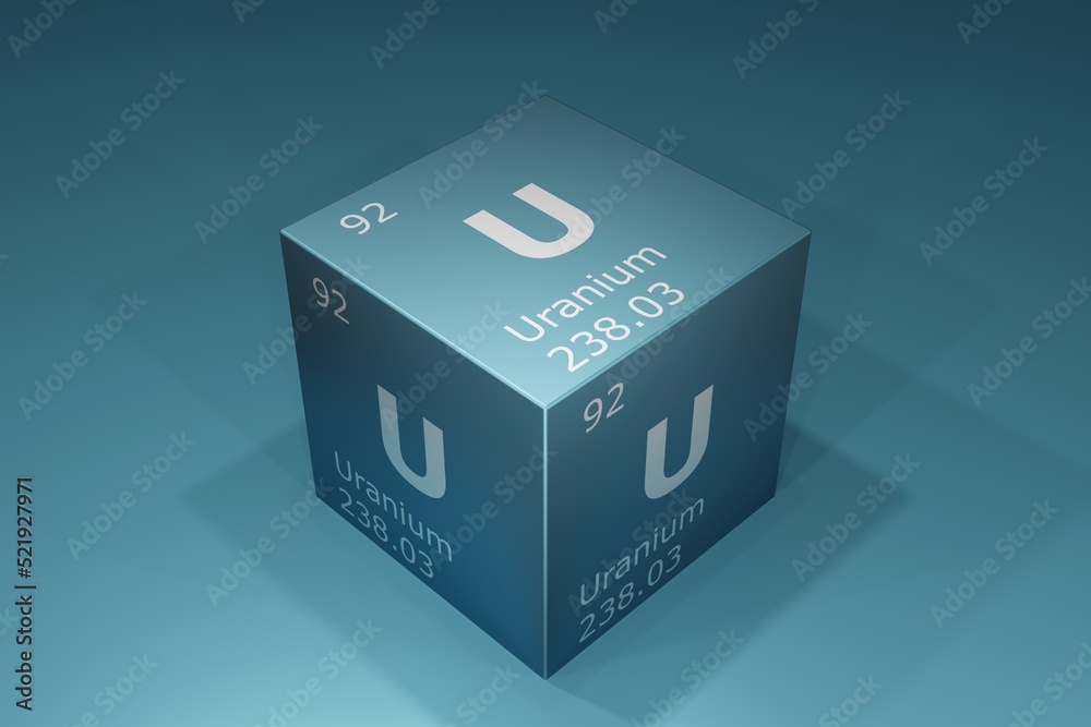 Uranium, 3D rendering of symbols of the elements of the periodic table ...