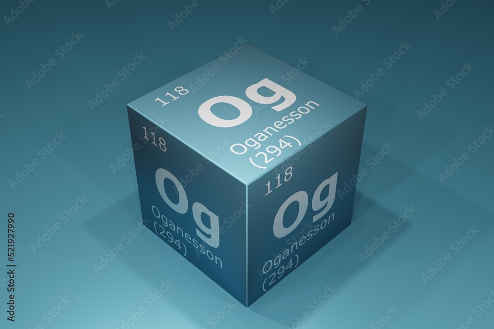 Oganesson, 3D rendering of symbols of the elements of the periodic ...