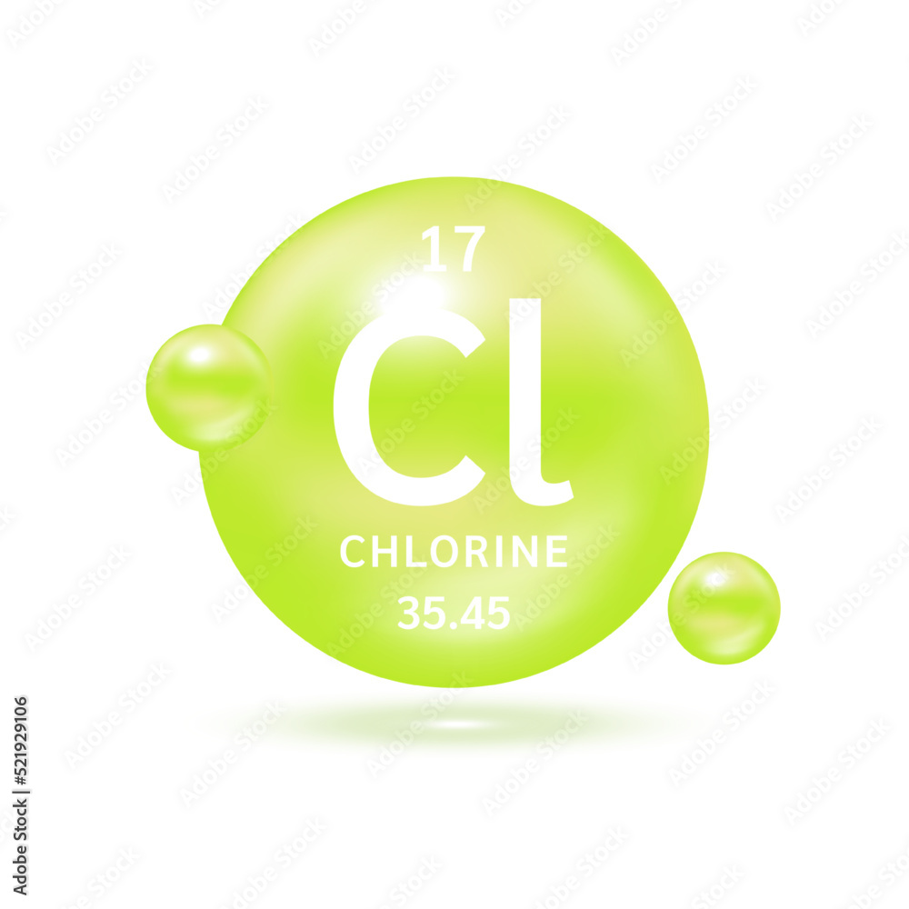 Chlorine molecule models green and chemical formulas scientific element. Natural gas. Ecology ...