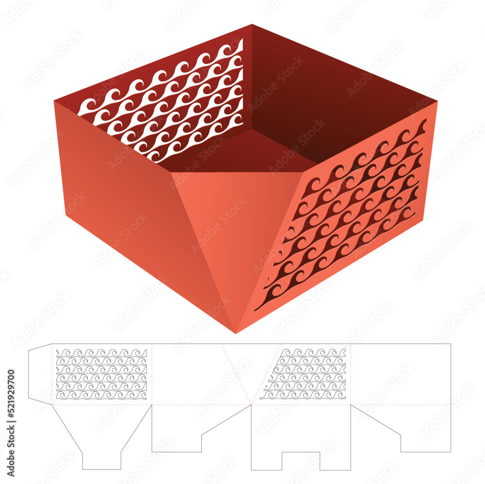 stenciled Japanese pattern box die cut template and 3D mockup Stock ...