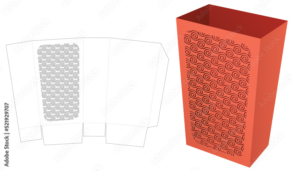 stenciled Japanese pattern box die cut template and 3D mockup Stock ...