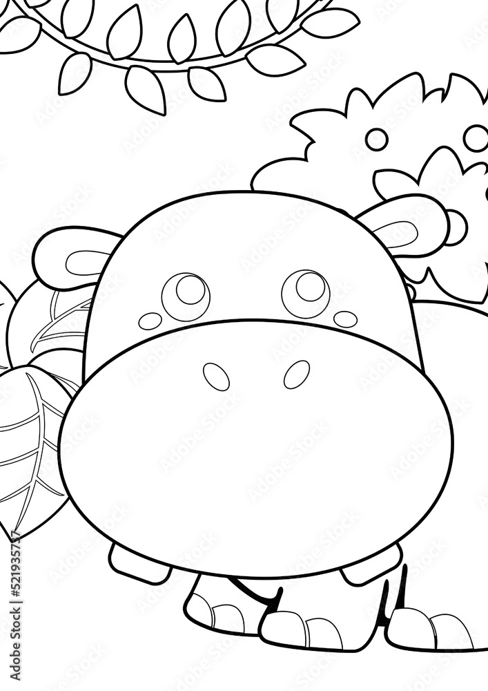 Hippo Animal Theme Coloring Pages A4 for Kids and Adult Stock Vector ...