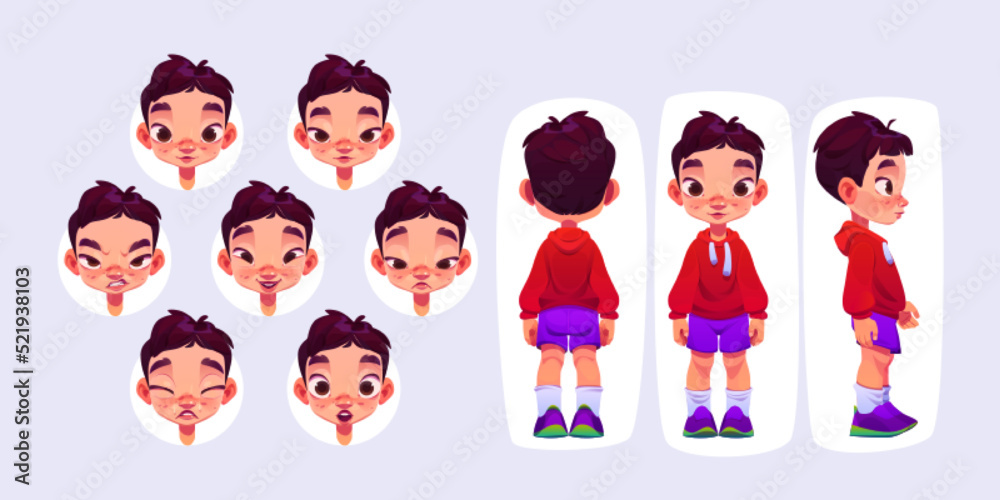 Asian little boy standing isolated on white. Cartoon illustration of ...