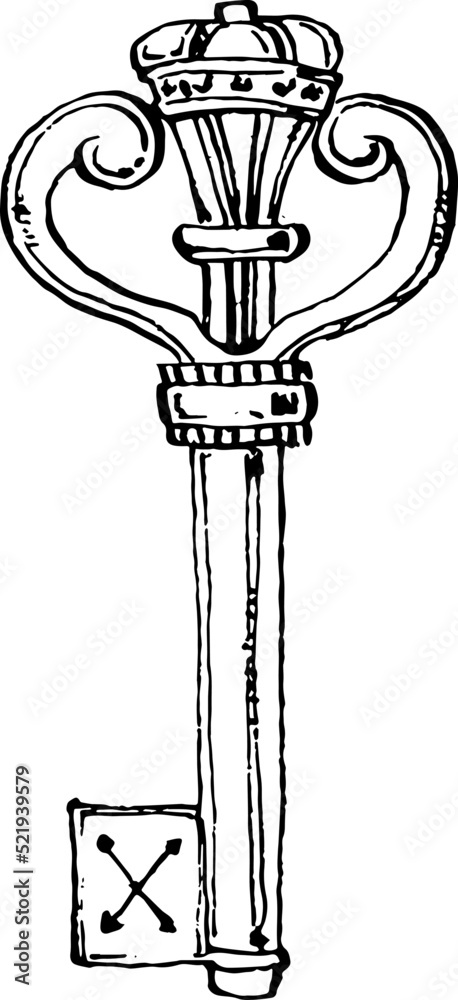 Old Key sketch. Isolated element for design. Stock Vector | Adobe Stock