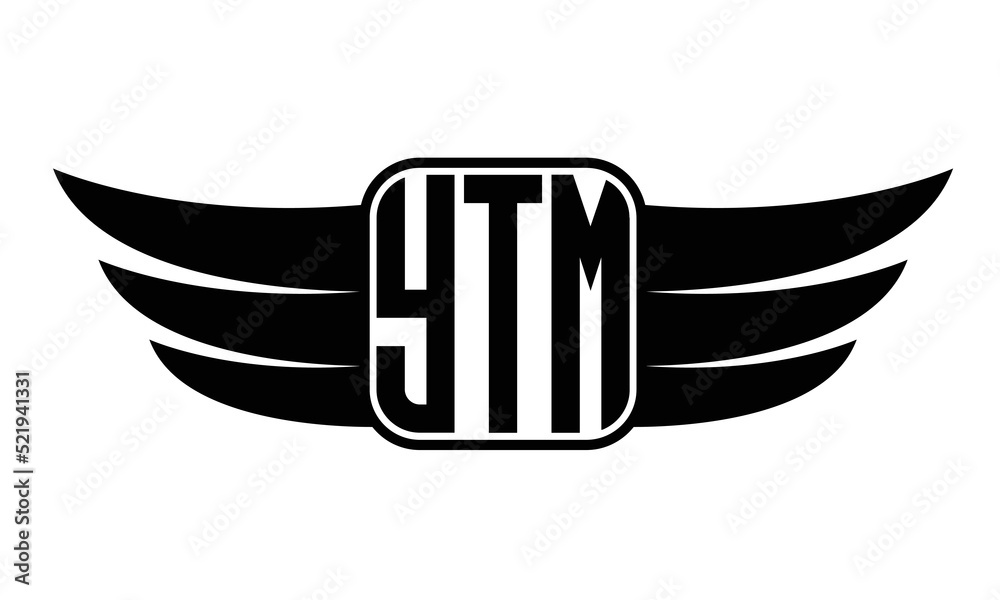 YTM three-letter Wing black and white logo design. Vector template ...