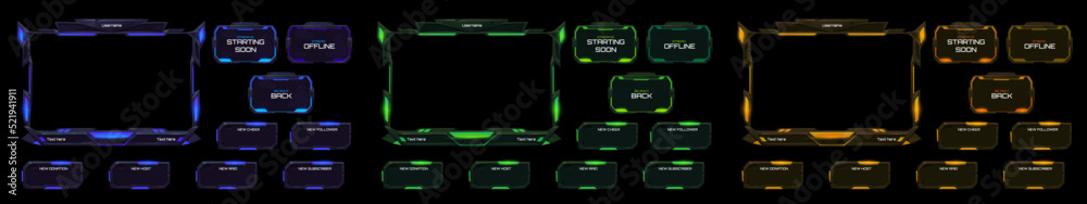 Neon stream overlay, mmo game menu, space ui frame. Streaming screen ...